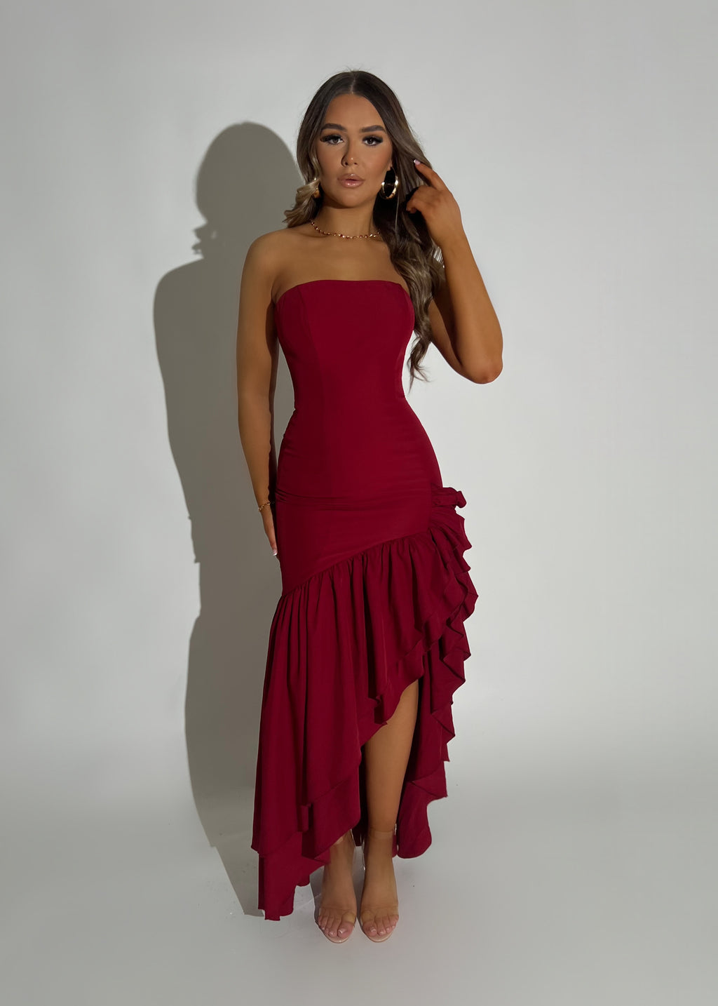 To Adore Ruffle Hem Maxi Dress - Wine – Dressmezee